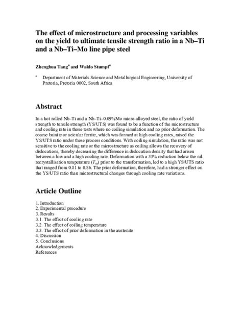 Pdf The Effect Of Microstructure And Processing Variables On The Yield To Ultimate Tensile