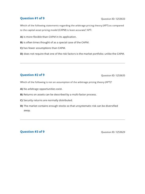 Reading 6 The Arbitrage Pricing Theory And Multifactor Models Of Risk