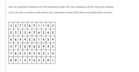 solved get the equalized histogram of the following image