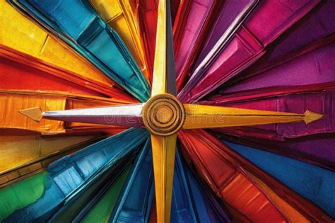 A Colorful Image Of A Compass With A Yellow Center Stock Illustration