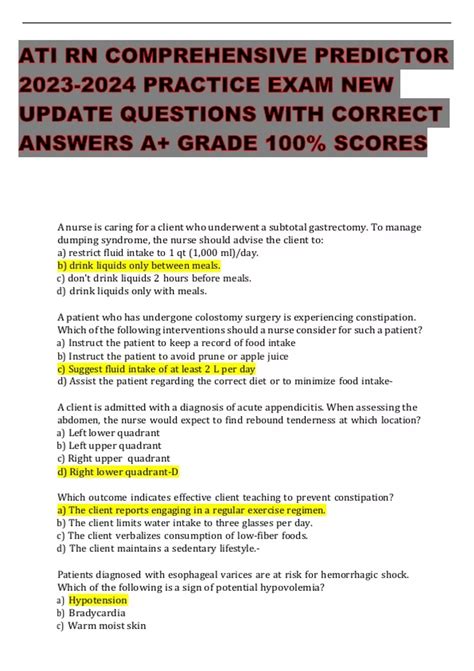 Ati Rn Comprehensive Predictor Practice Exam New Update Questions With Correct Answers A Grade