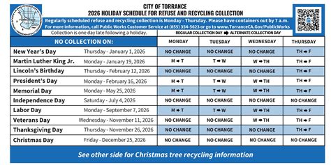 Torrance Town Hall The 2026 Trash Schedule Facebook
