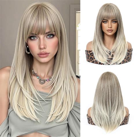 Esmee Long Straight Ash Blonde Wigs For Women With Fringe