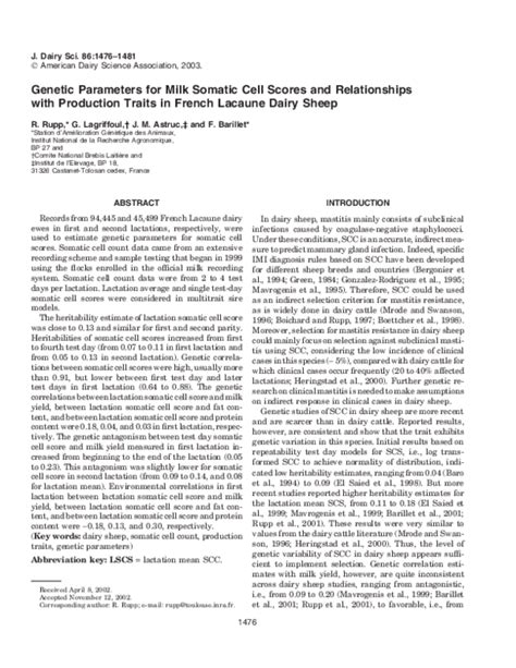 Pdf Genetic Parameters For Milk Somatic Cell Scores And Relationships