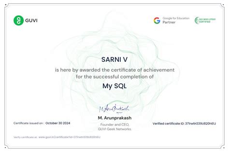 Sarni Venkatachalam On Linkedin Sql Databasemanagement Techlearning Guvi Continuouslearning