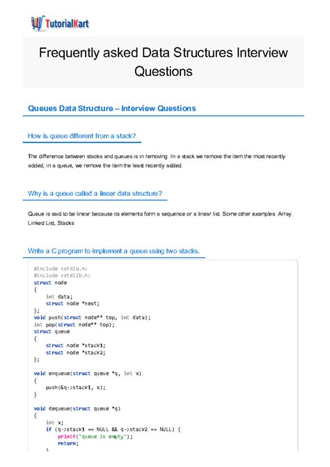 Data Structures Interview Questions Focus On Queues And More Studocu