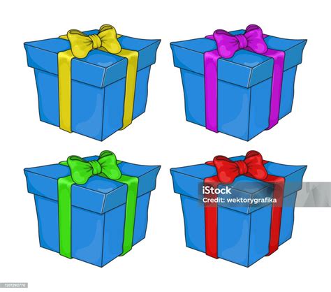 기프트 박스 세트 파란색 벡터 현재 상자 흰색 배경에 격리 크리스마스 또는 생일 파티를위한 디자인 3차원 형태에 대한 스톡 벡터