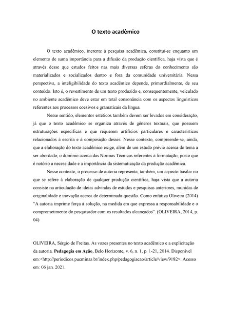 Resumo O Texto Acadêmico O Texto Acadêmico O Texto Acadêmico Inerente à Pesquisa Acadêmica