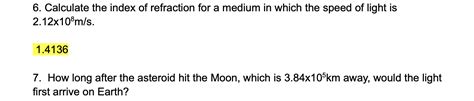 Solved Calculate The Index Of Refraction For A Medium In Chegg