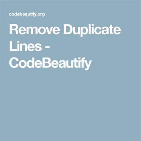 Remove Duplicate Lines Codebeautify