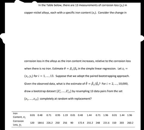 solved in the table below there are 13 measurements of corrosion loss