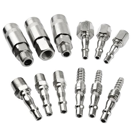 12pcs 에어 호스 컴프레서 피팅 커넥터 퀵 릴리스 세트 14 38 Bsp At360 아연 도금 마감 녹 및 내식성파이프