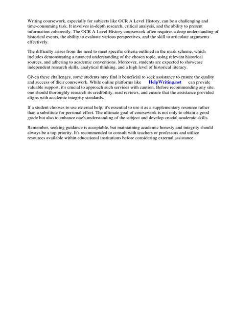 Ocr A Level History Coursework Mark Scheme Pdf