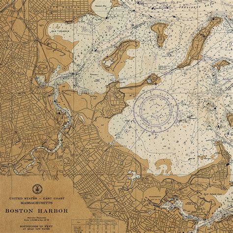 Boston Harbor Map Vintage Boston Harbor Map Nautical Decor Etsy