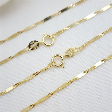 Solid 14k Gold Singapore Bar Chains For Girls And Women Dainty