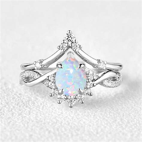 Infinity Opal Gold Engagement Ring Set 2pcs Black Gold Ring Set Opal