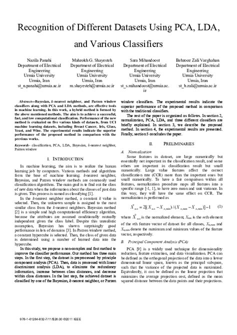 Pdf Recognition Of Different Datasets Using Pca Lda And Various