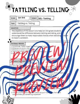 No Prep Tattling Vs Telling Sel Lesson Plan Tattle Tongue