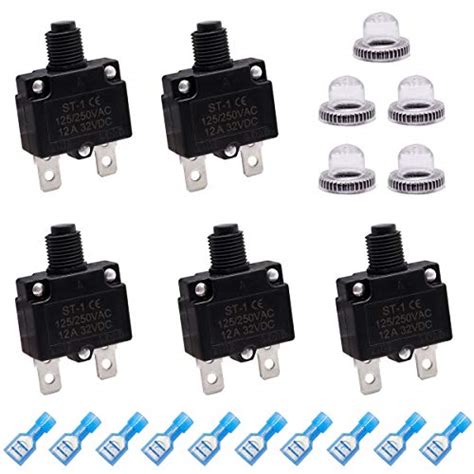 Mxuteuk 5pcs 12amp Circuit Breakers Push Button Manual Reset 125 250v Ac 32v Dc