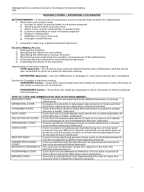 Differential Cost Analysis In Decision Making Pdf Decision Making