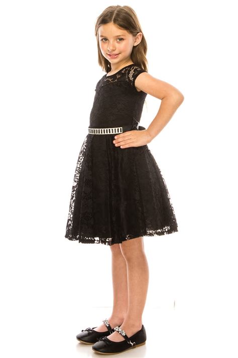 Big Girls Floral Lace Flower Girls Dresses Black 14