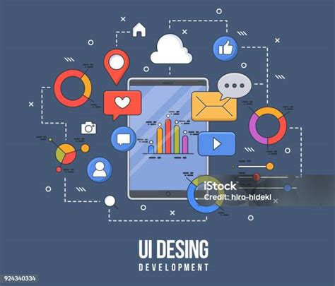Ui Ux 디자인 웹 디자인 모바일 애플 리 케이 션 개발에 대 한 평면 그림 현대 평면 다채로운 선 개념 설계 인터페이스