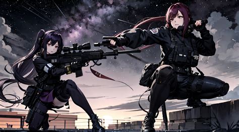 Anime Girls With Guns And A Gun In The Sky Seaart Ai