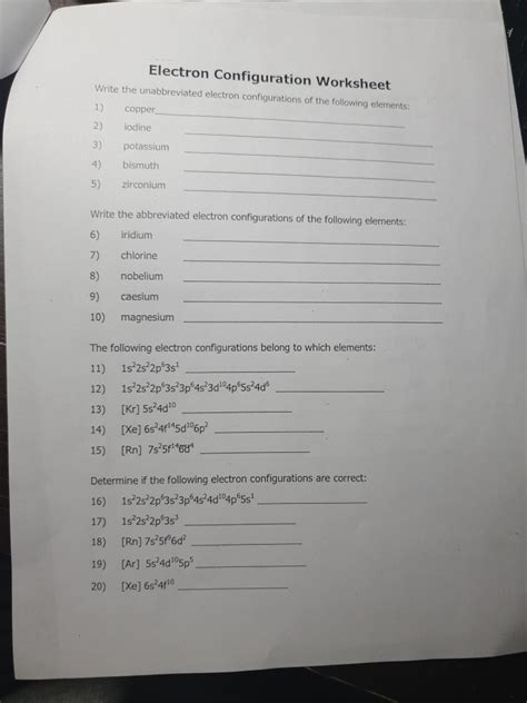 Solved Electron Configurations Name Date 1109 T