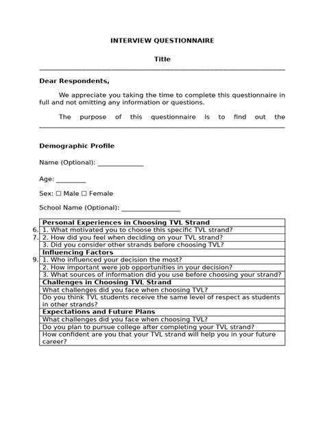 Structured Interview Questionnaire Pdf