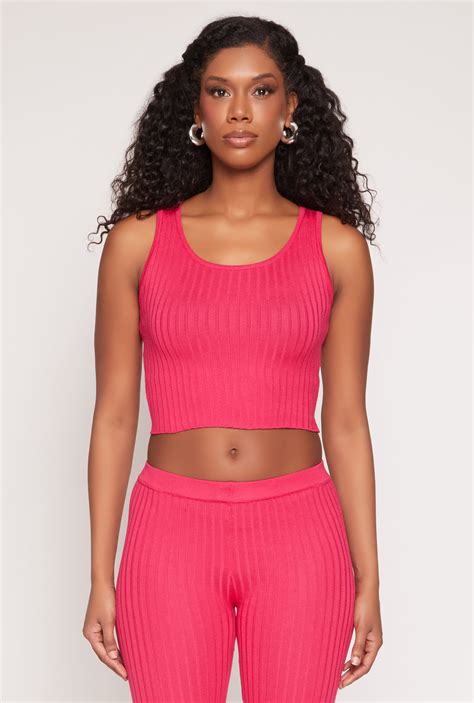 Womens Daisy Ribbed Knit Cropped Tank Top