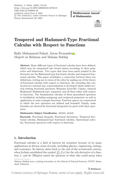Tempered And Hadamard Type Fractional Calculus With Respect To Functions Request Pdf