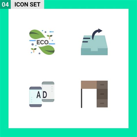 Mobile Interface Flat Icon Set Of 4 Pictograms Of Eco Mobile Leaf Mailbox Marketing Editable