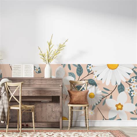 Daisy Wallpaper Peel And Stick Wallpaper Removable Wall Etsy