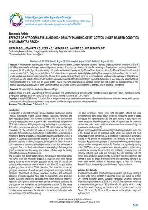 Pdf Effects Of Nitrogen Levels And High Density Planting Of Bt Cotton Under Rainfed Condition