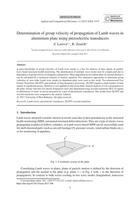 Pdf Determination Of Group Velocity Of Propagation Of Lamb Waves In Aluminium Plate Using