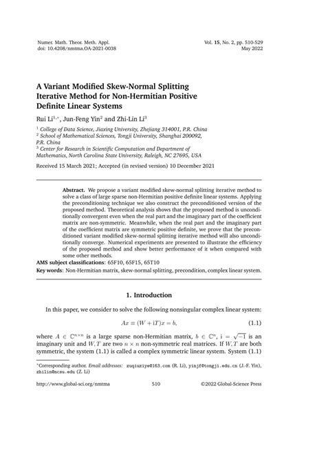 Global Science Press A Variant Modified Skew Normal Splitting
