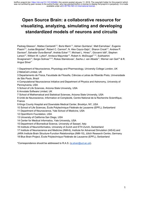 Pdf Open Source Brain A Collaborative Resource For Visualizing Analyzing Simulating And