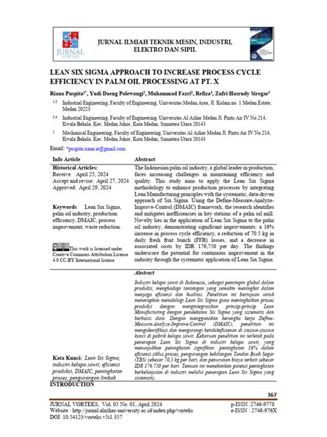 Lean Six Sigma Approach To Increase Process Cycle Efficiency In Palm