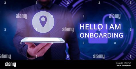 writing displaying text hello i am onboarding internet concept action