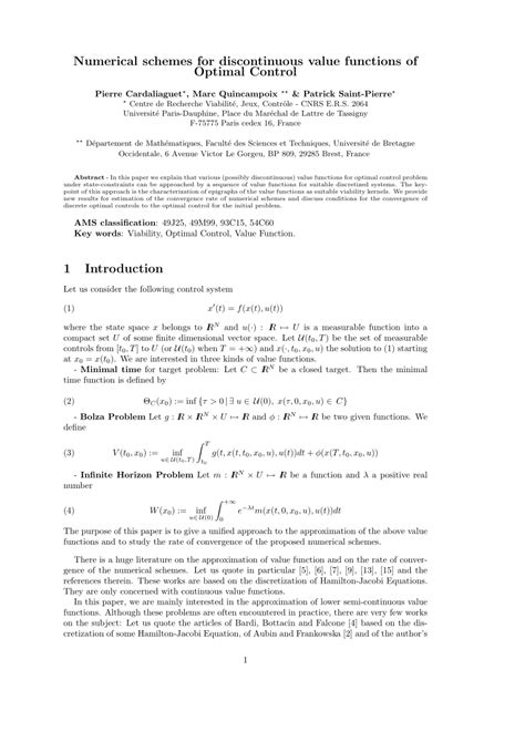 Pdf Numerical Schemes For Discontinuous Value Functions Of Optimal Control