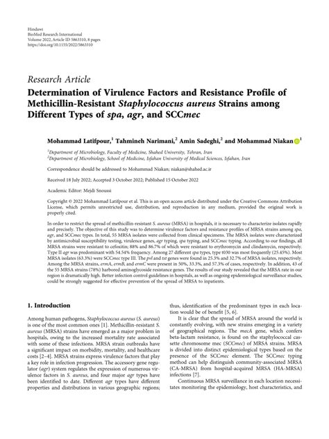 Pdf Determination Of Virulence Factors And Resistance Profile Of Methicillin Resistant