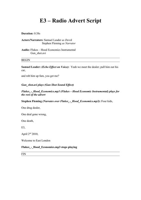E3 Radio Advert Script Pdf