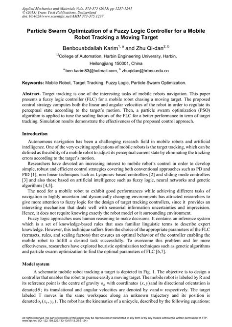 Pdf Particle Swarm Optimization Of A Fuzzy Logic Controller For A