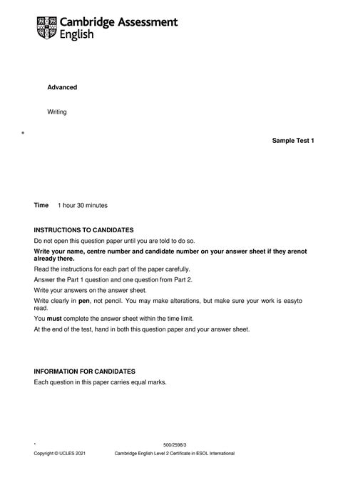 C1 Advanced Sample Paper 1 Writing Advanced Writing Sample Test 1