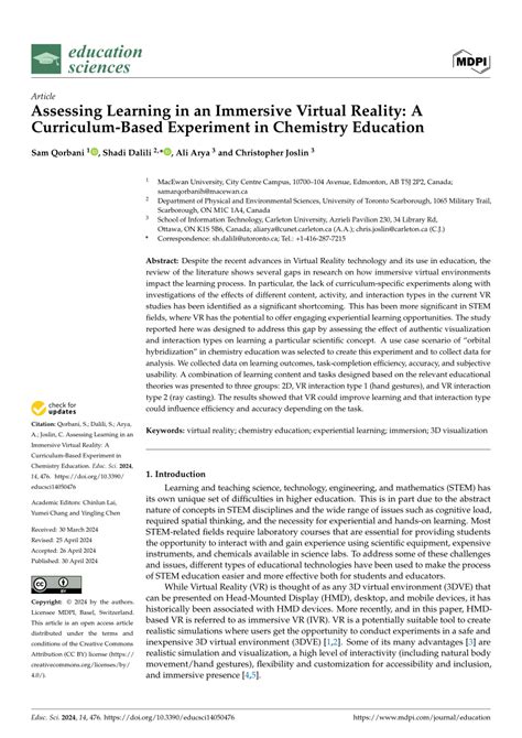 Pdf Assessing Learning In An Immersive Virtual Reality A Curriculum Based Experiment In