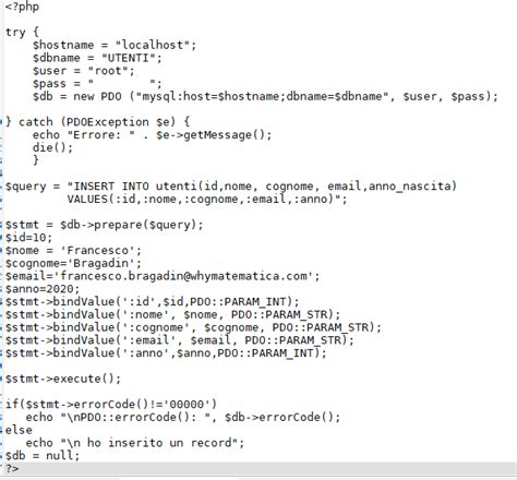 Php Pdo Inserimento Prepare Bind Execute Scienze E