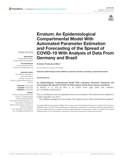 Pdf Erratum An Epidemiological Compartmental Model With Automated Parameter Estimation And