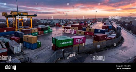 Aerial View Of Freightliner Intermodal Container Terminal In Leeds At