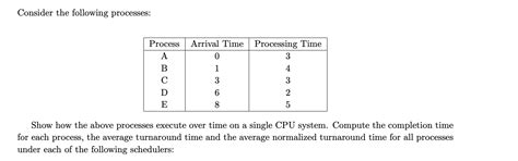 solved consider the following processes show how the above
