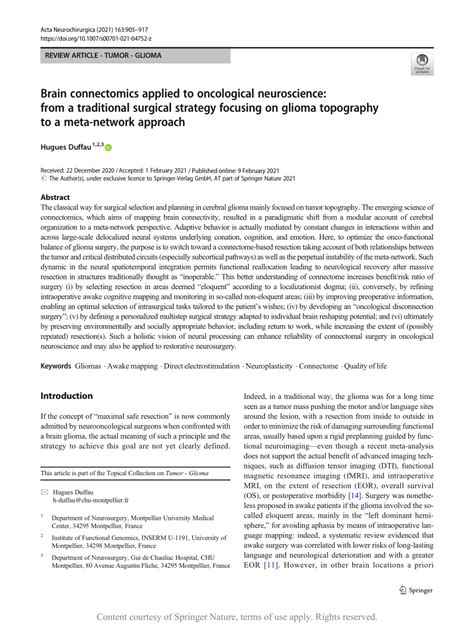 Brain Connectomics Applied To Oncological Neuroscience From A Traditional Surgical Strategy